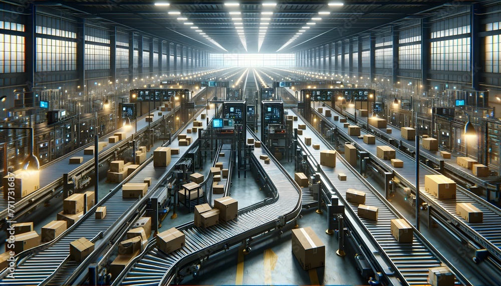 Bustling Modern Logistics Station, Automated Sorting System Stock ...