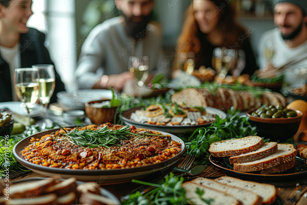 Festive table for celebrating Passover against the background of an ...
