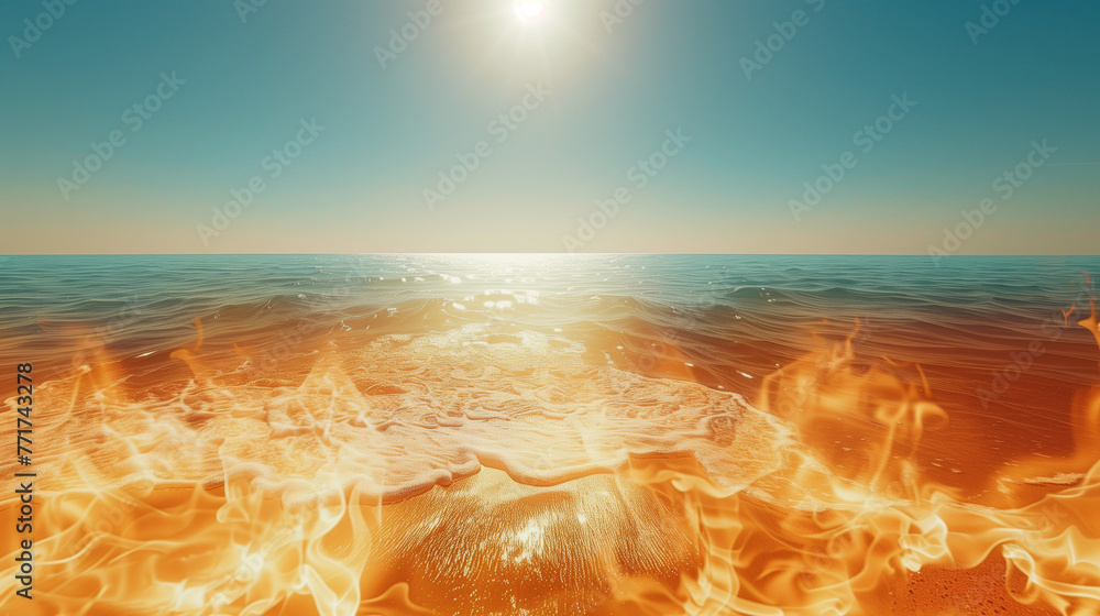Surreal ocean on fire visual, evoking themes of global warming and ...