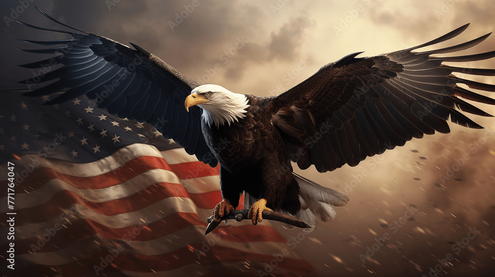 An iconic symbol of freedom, the eagle spreads its wings in front of ...