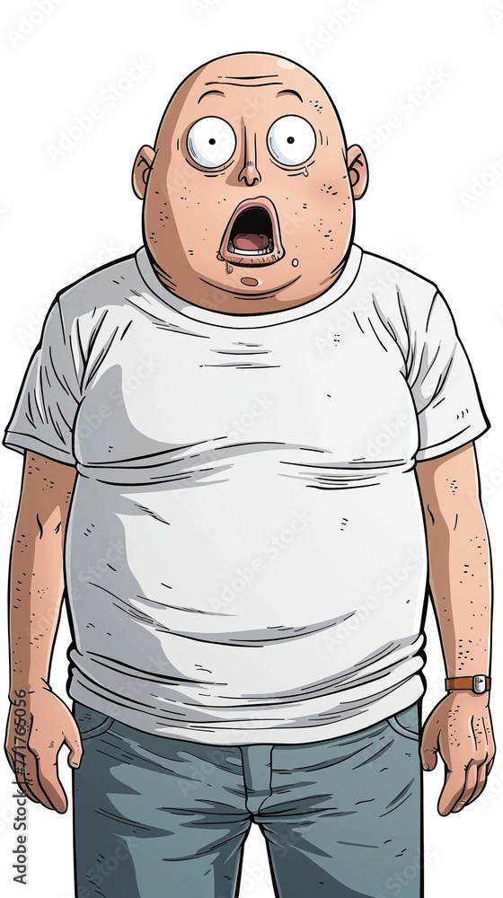 Experience the moment of surprise with this cartoon hefty bald man ...
