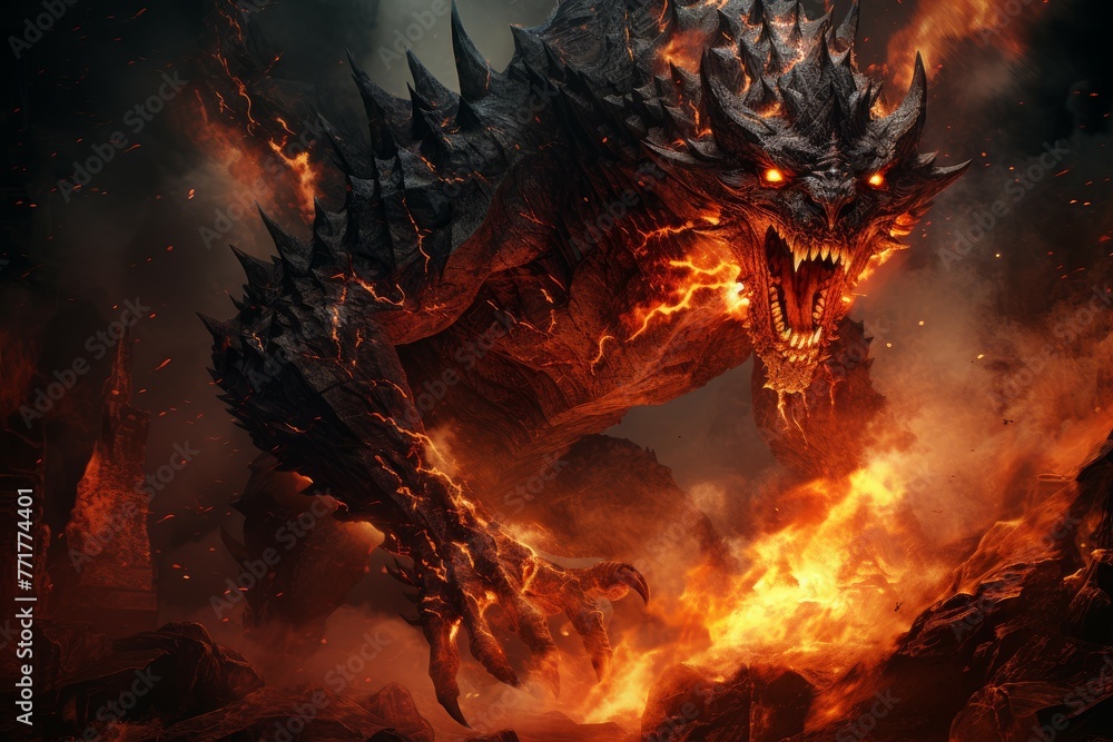 Monstrous Dark fire monster. Evil satan art. Generate Ai Stock ...