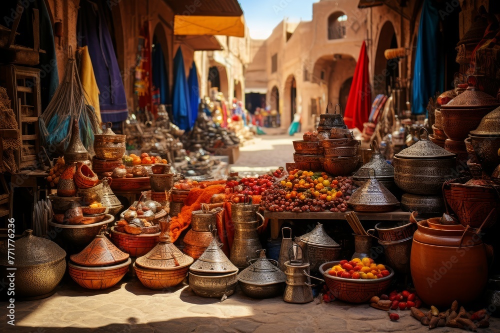 Aromatic Moroccan street market traditional. World light. Generate Ai ...