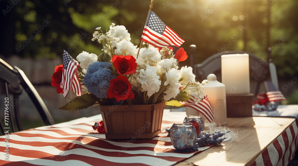 Patriotic 4th of July Memorial Day decor table home design. American ...