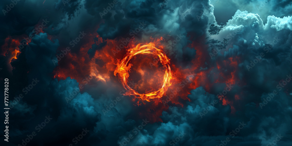 Ring of fire in the sky with dark blue clouds concept background design ...