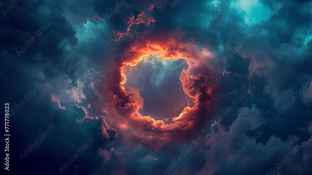 Ring of fire in the sky with dark blue clouds concept background design ...
