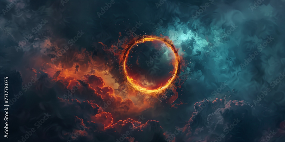 Ring of fire in the sky with dark blue clouds concept background design ...
