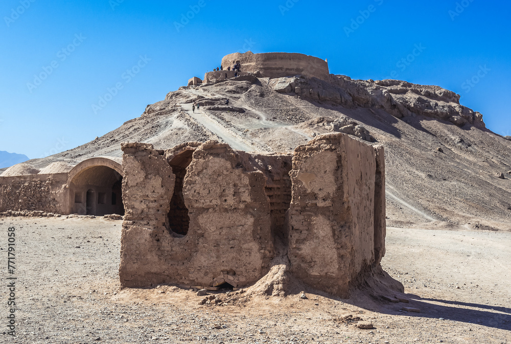 Ruins in area of Dakhma - Tower of Silence, ancient structure built by ...