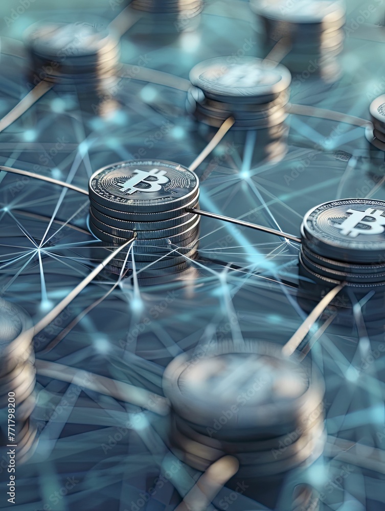 Simple drawing of a power grid with nodes shaped like coins, on a light ...