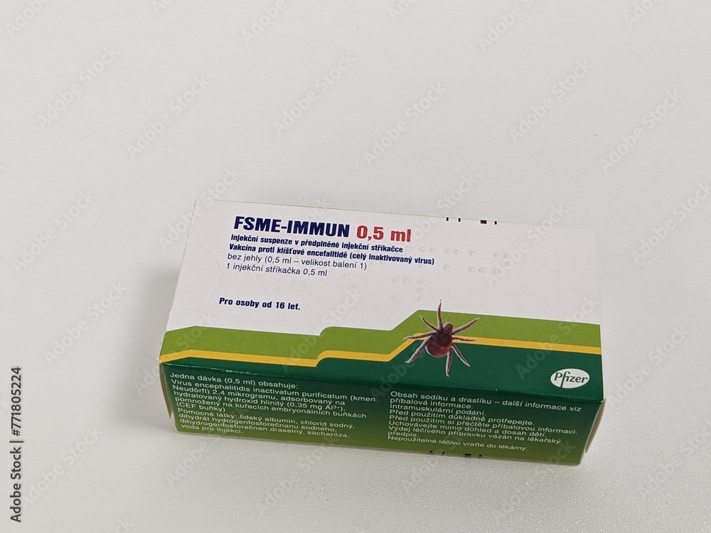 Prague,Czech republic–March 23 2024:FSME-IMMUN 0,5 ml vaccine Pfizer ...
