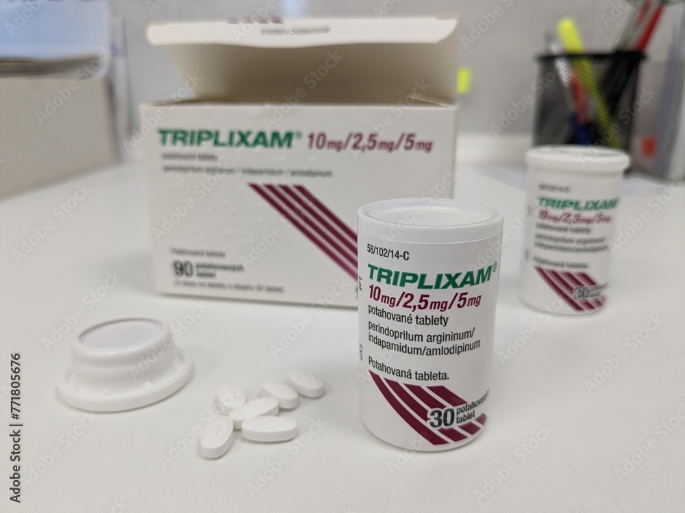 Prague,Czech republic-March 28 2024: box of TRIPLIXAM Czech medication ...