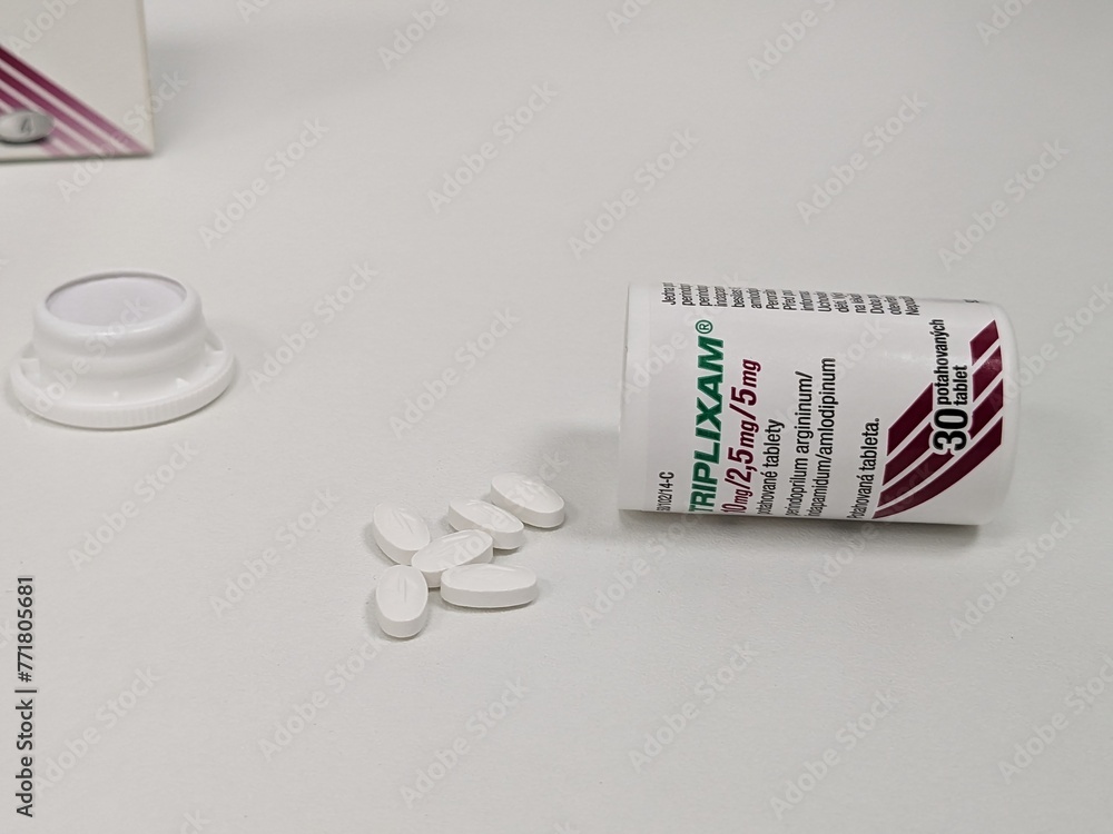 Prague,Czech republic-March 28 2024: box of TRIPLIXAM Czech medication ...