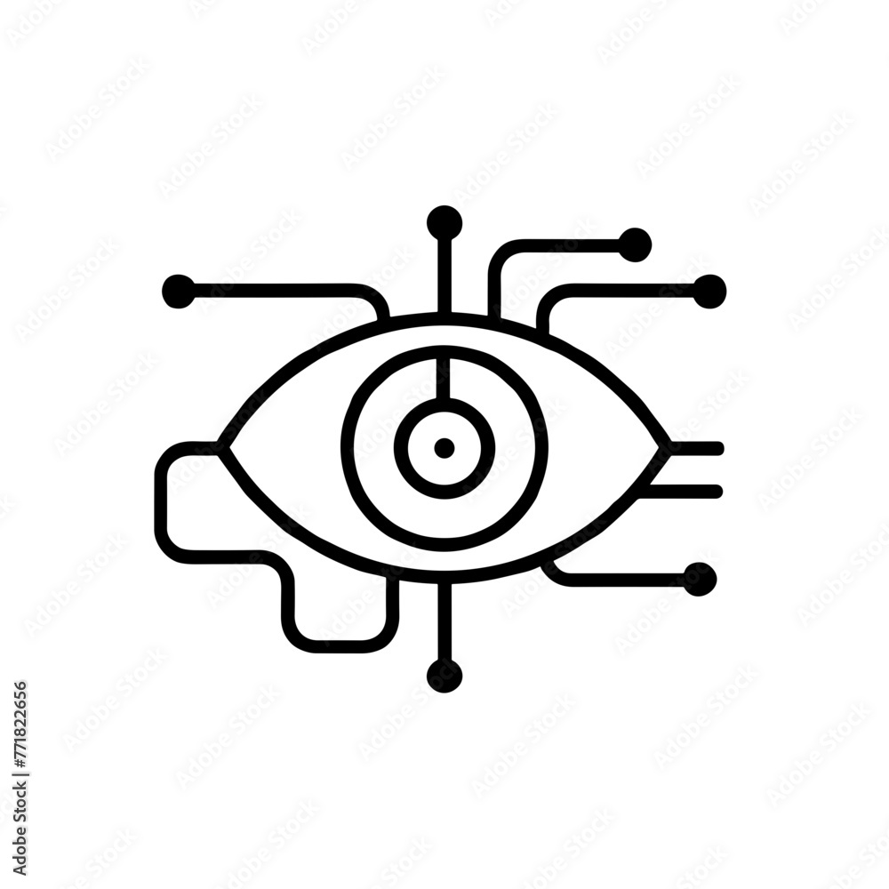 AI Vision Eye Icon, Black Line Art, Machine Vision and Surveillance ...