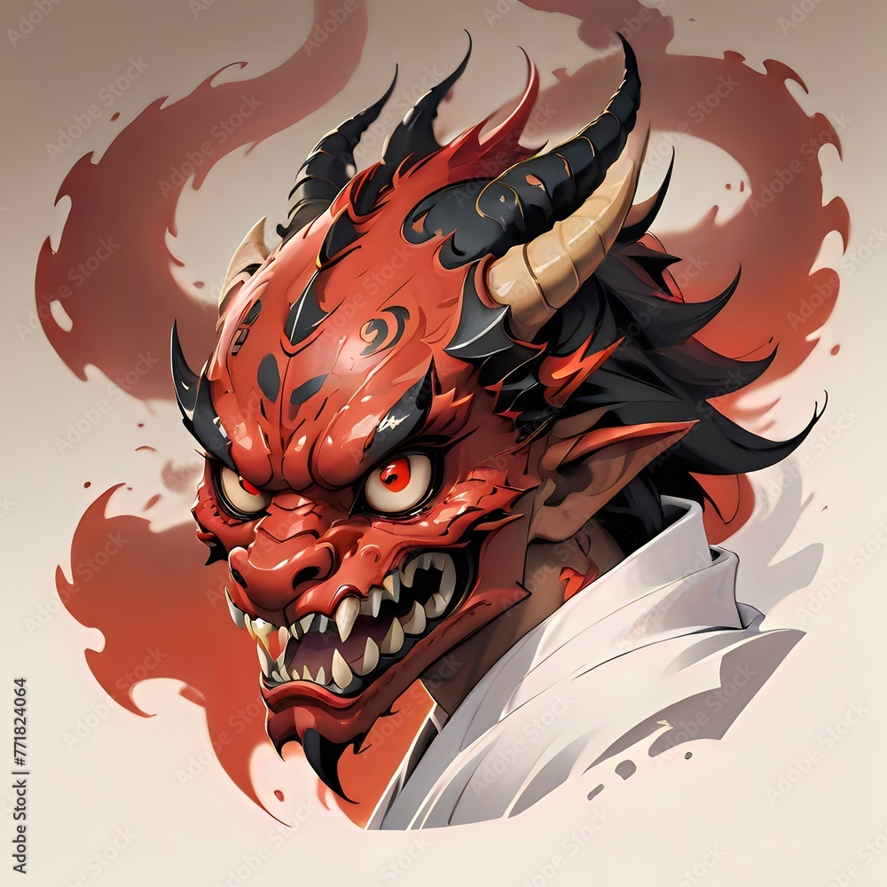 Oni Demon Fury. Intense illustration of a Japanese Oni demon, perfect ...
