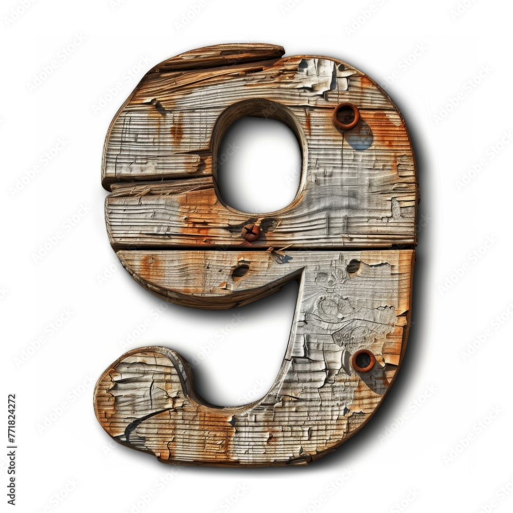 Rustic Wooden Number Nine for Design Projects and Presentations on ...