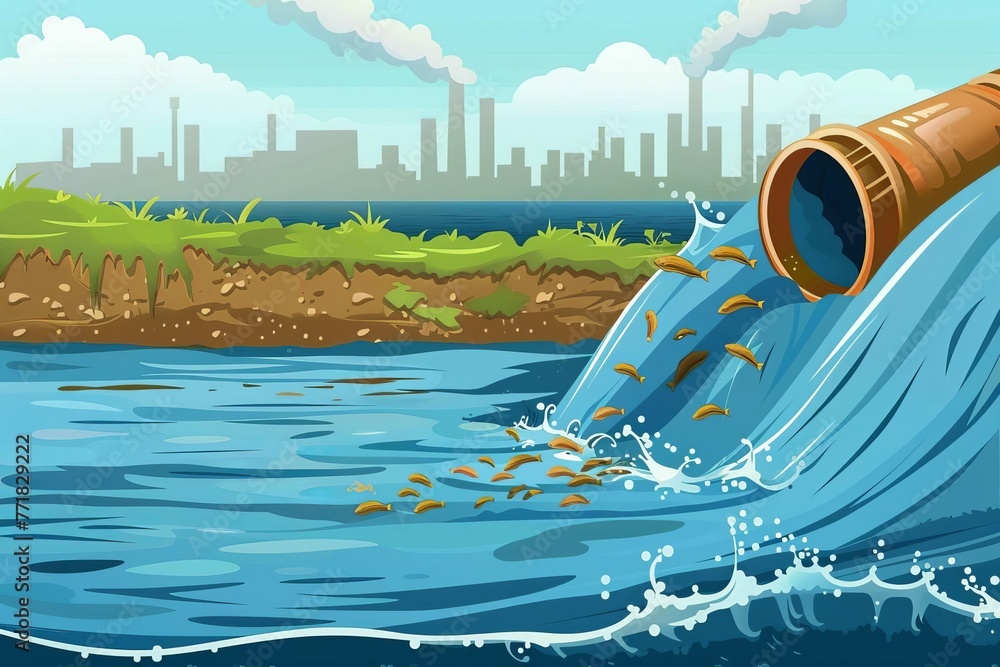 Environmental pollution concept with industrial wastewater discharge ...