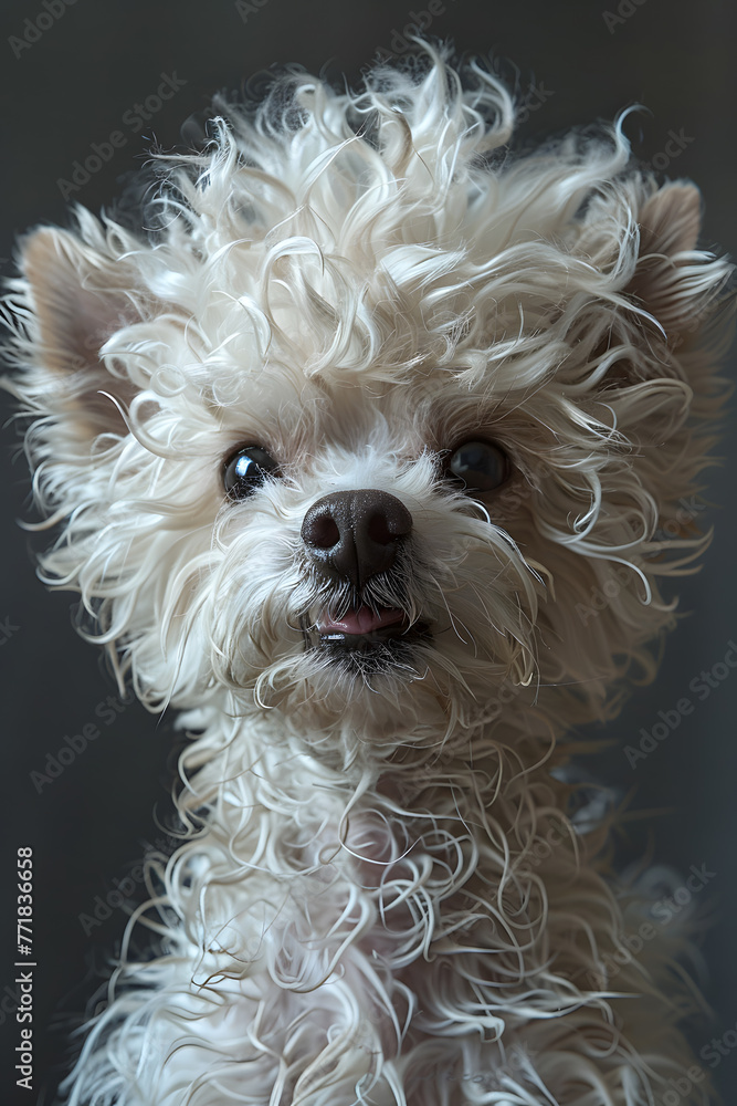 A small white toy dog with curly hair, likely a Bichon Frise or Maltese ...