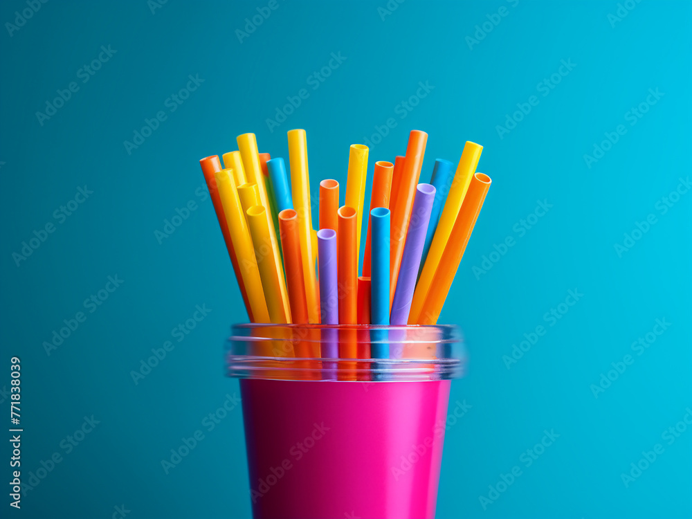 A vibrant cocktail straw pops from a paper cup, embodying an eco ...