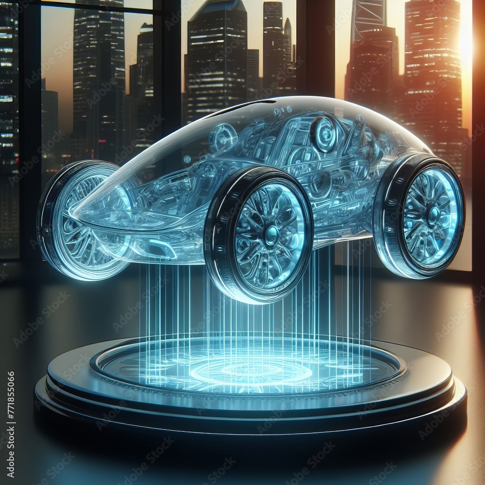flying electric car with levitating wheels, futuristic design ...