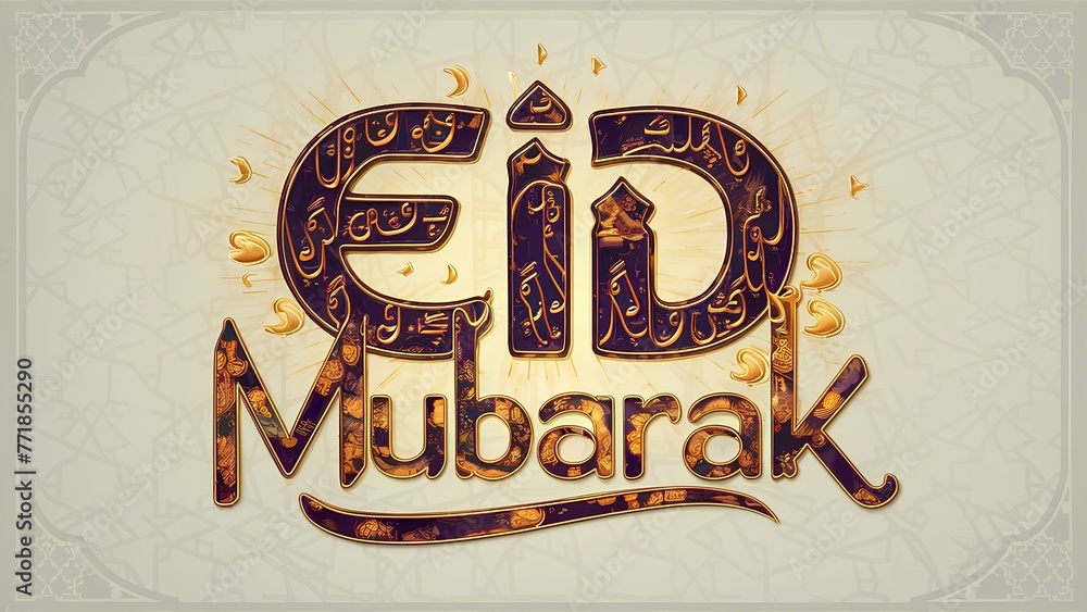 Eid Mubarak English typography greetings Islamic festival Arabic Calligraphy. suitable for Eid ...