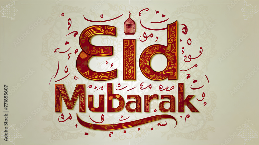 Eid Mubarak English typography greetings Islamic festival Arabic ...