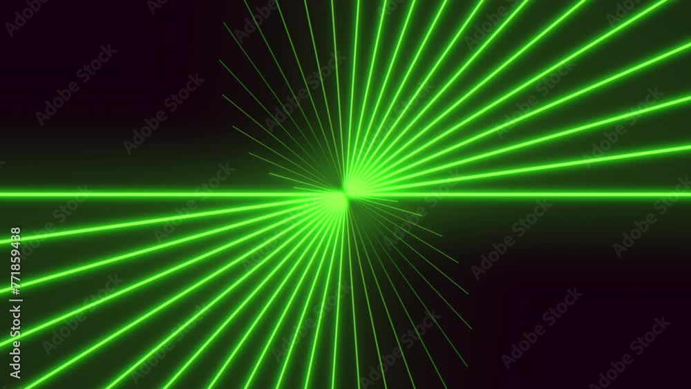 A dynamic green laser beam with zigzag lines shoots out from the center ...