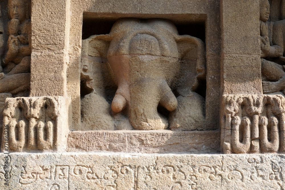 Elephant statue in ancient temple. Sandstone carving of animal ...