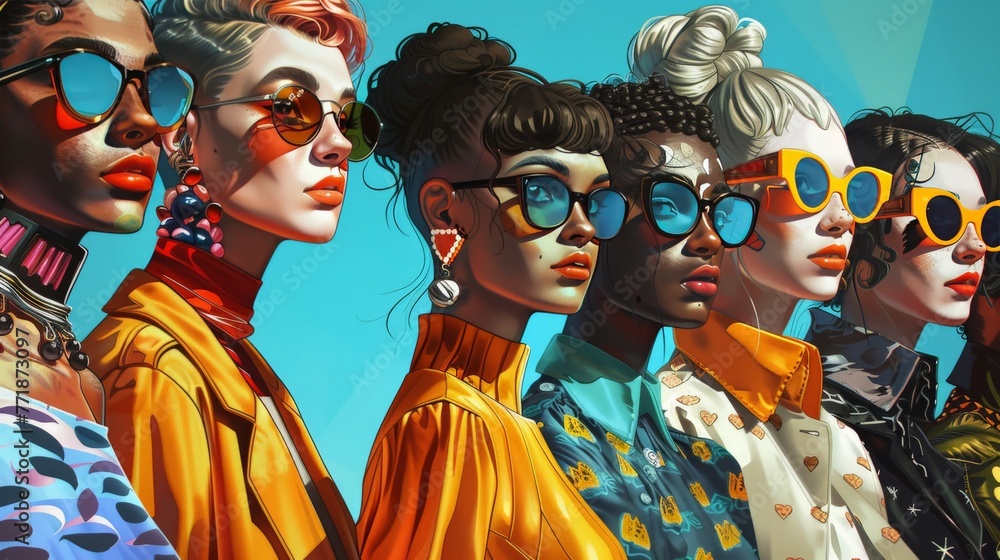Create a fashion-forward scene featuring people of all genders ...
