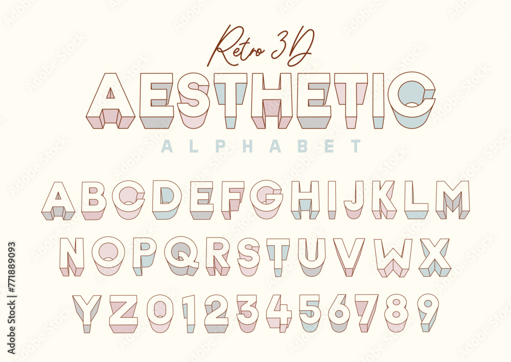 soft pastel font 3d letters retro 3d aesthetic alphabet typography set ...