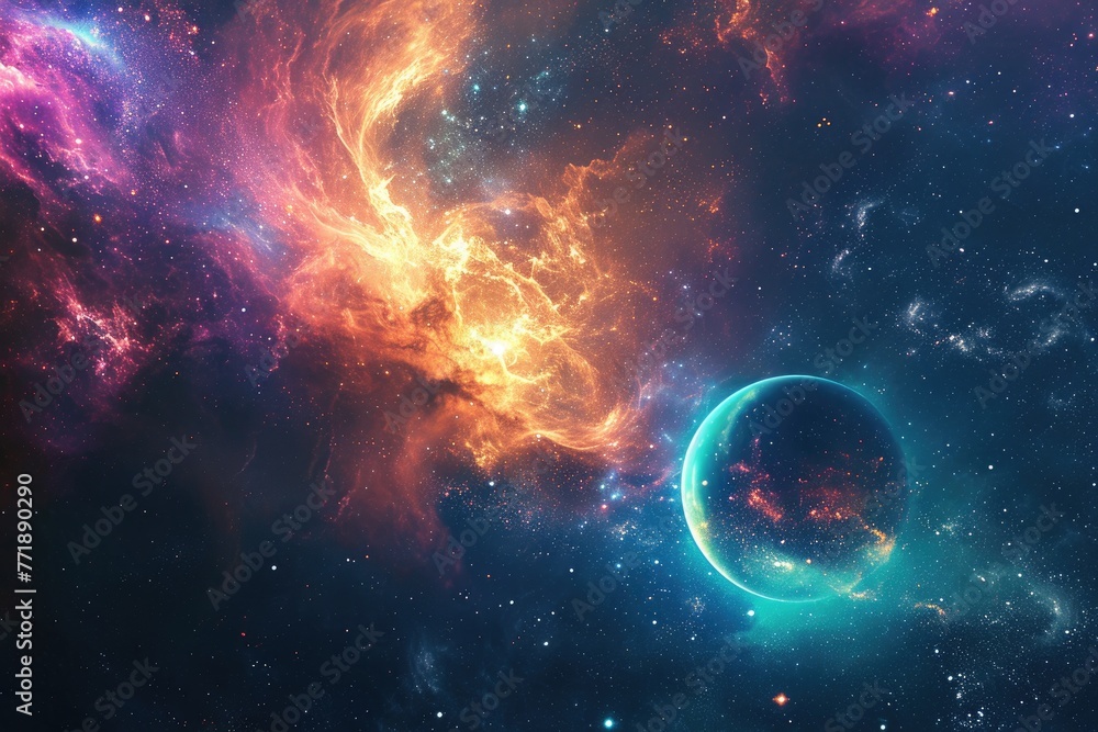 Space cosmic background with planets and colorful cosmic elements, A ...
