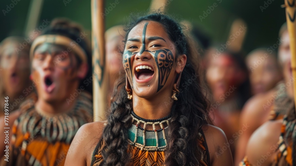 Maori tribes warriors, traditional tattoo Polynesian people of New ...