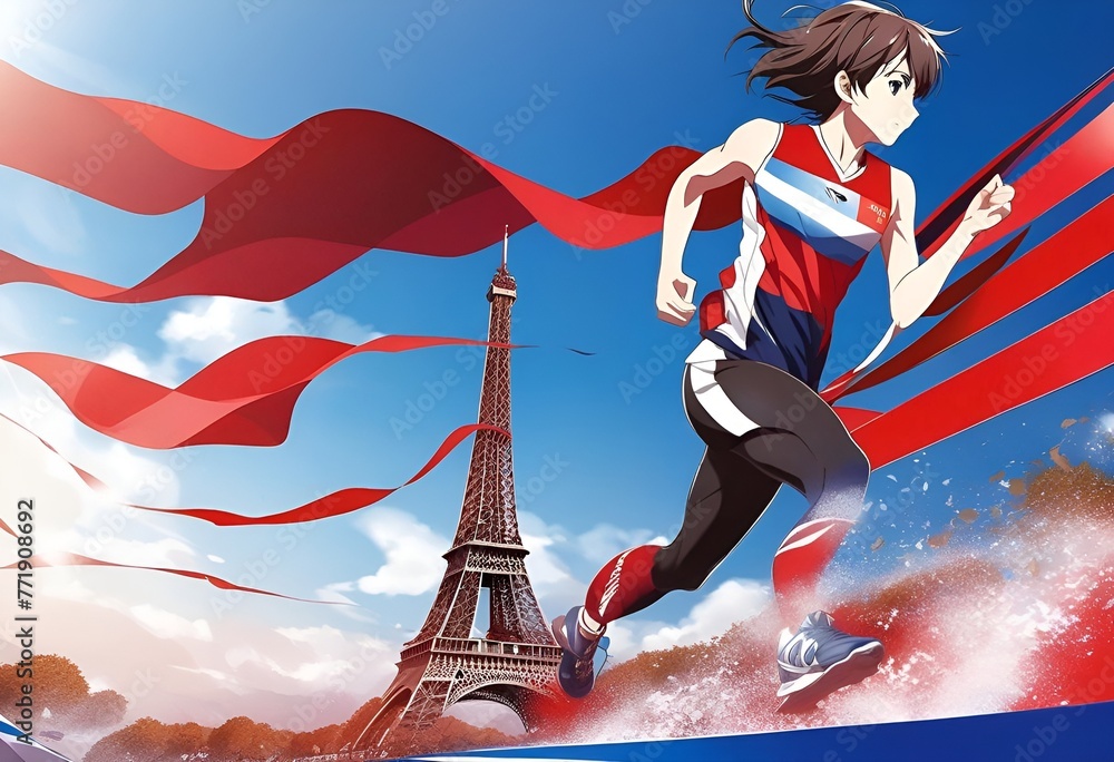 Illustration of the 2024 Olympic Games in Paris, France, running male ...
