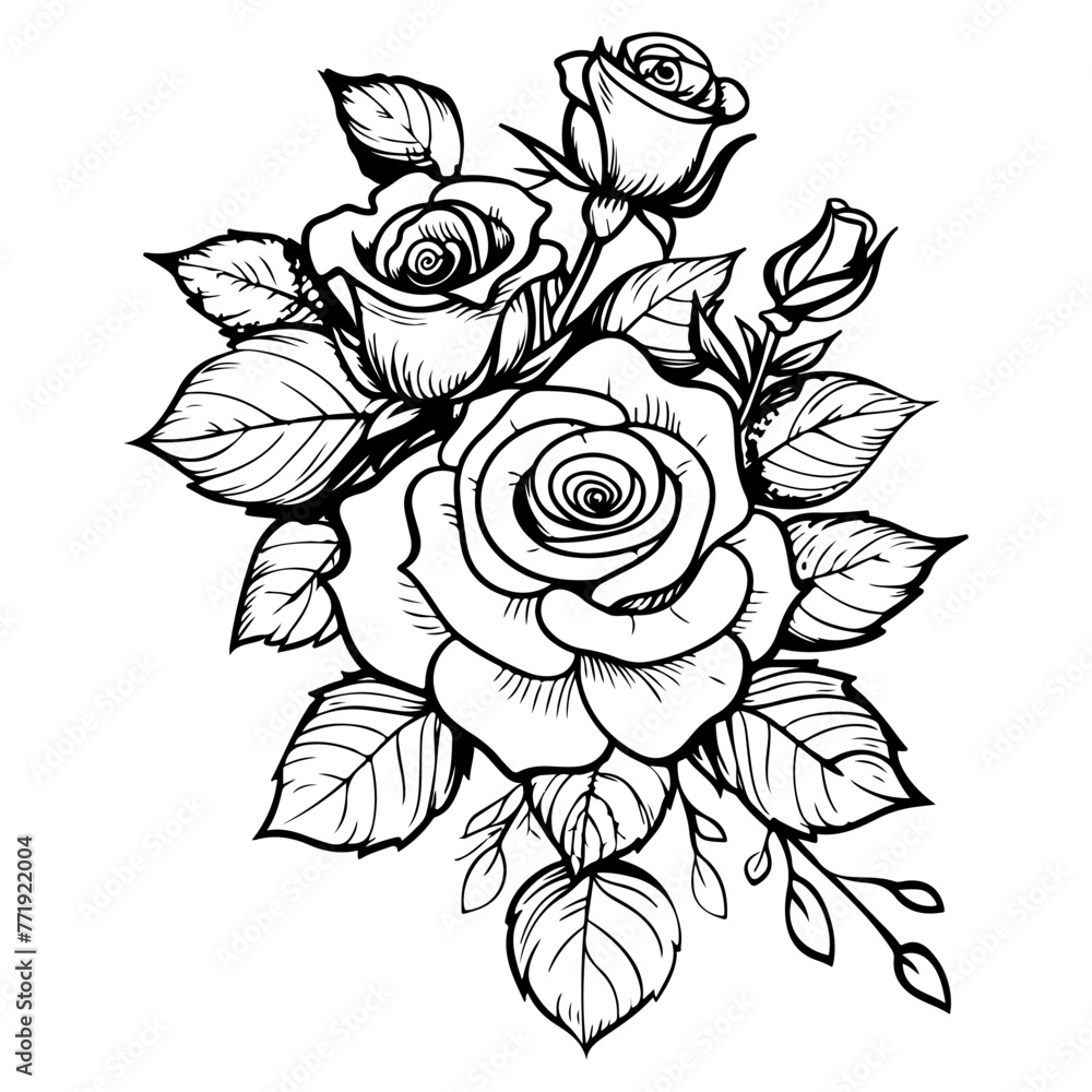 Cute bouquet of roses coloring page for kids Stock Vector | Adobe Stock