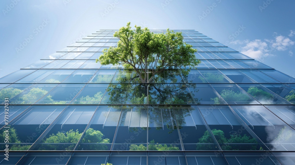 Sustainable green building, Eco friendly building. Sustainable glass ...