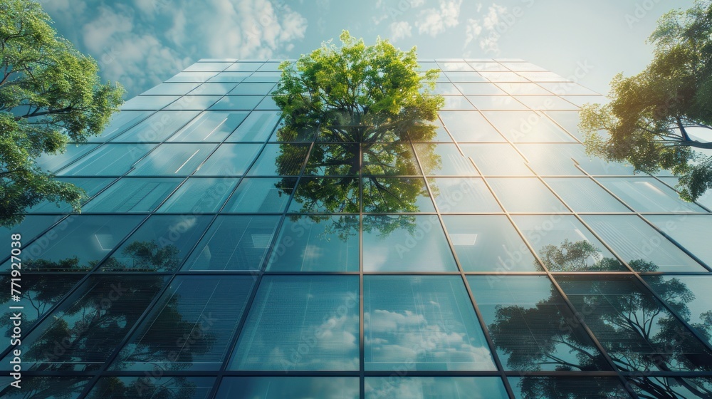 Sustainable green building, Eco friendly building. Sustainable glass ...