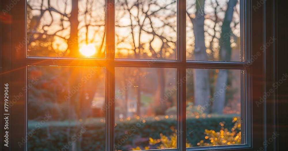 Window frame installation, close view, golden hour, wide lens, framing ...