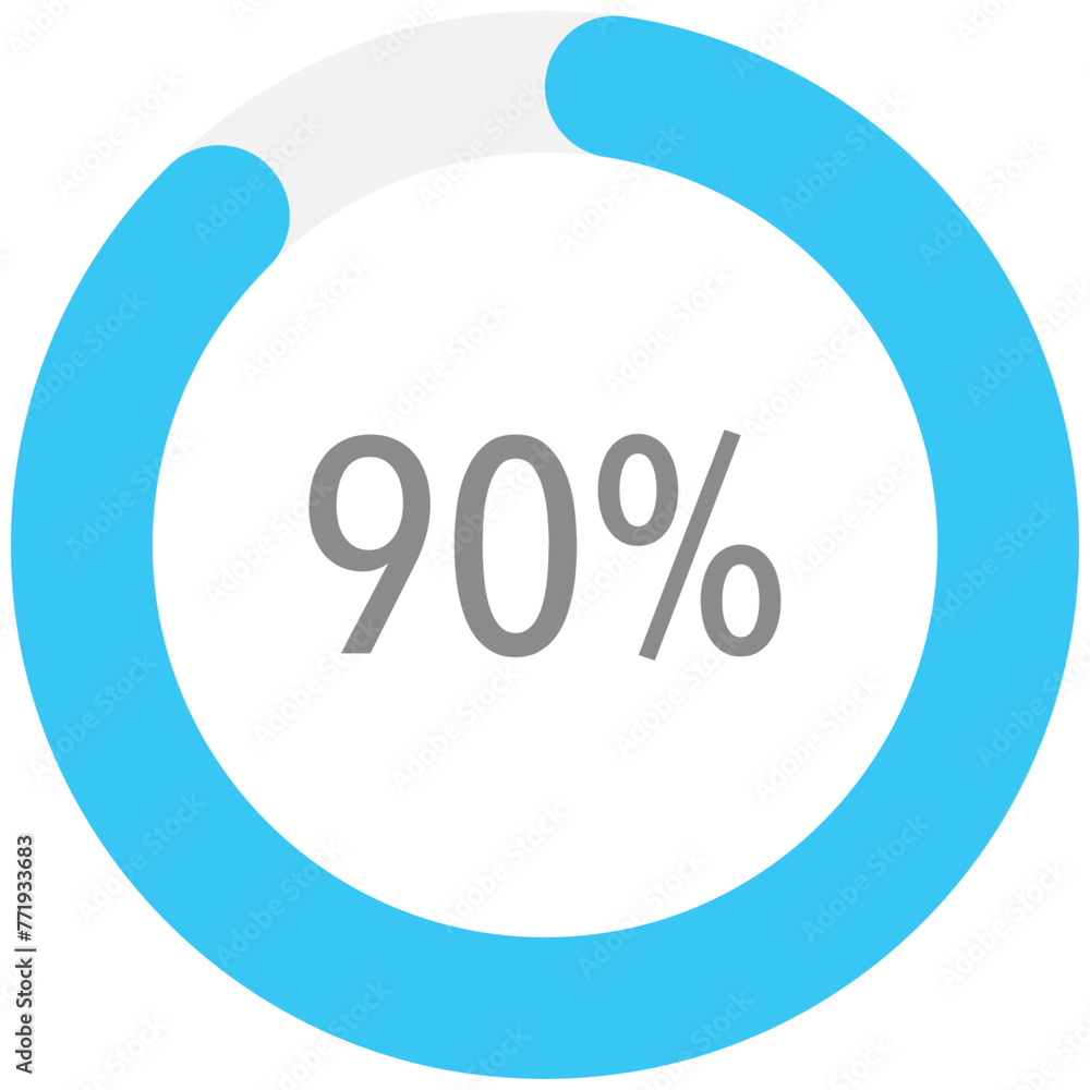 Blue circle percentage diagrams 90%, simple indicator infographic flat ...