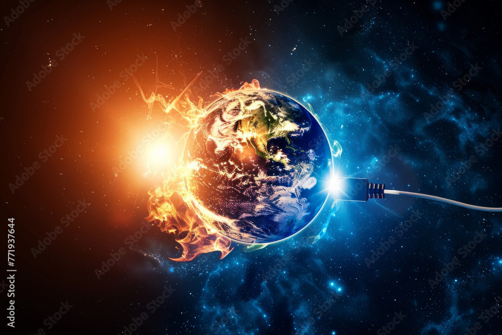 Solar energy concept depicting the sun plugging into the earth Stock ...