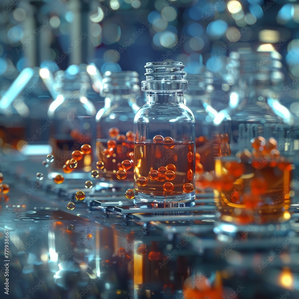 Biopharmaceuticals discovery process, closeup on new drug compounds and ...