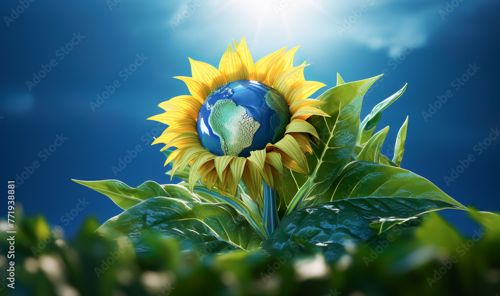 Earth mixing with sun flower with climate change or global warming ...