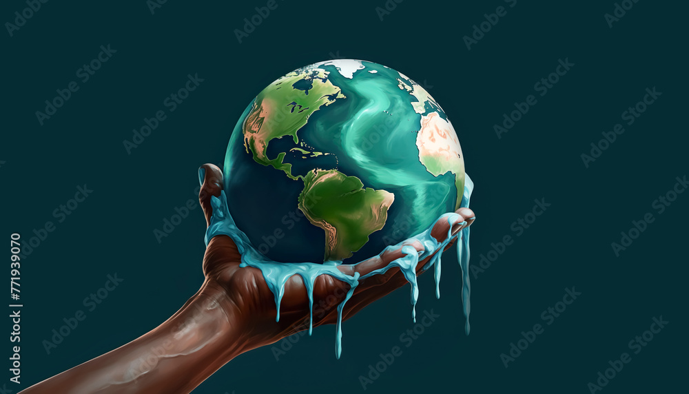 Earth ice cream melting with climate change or global warming concepts ...