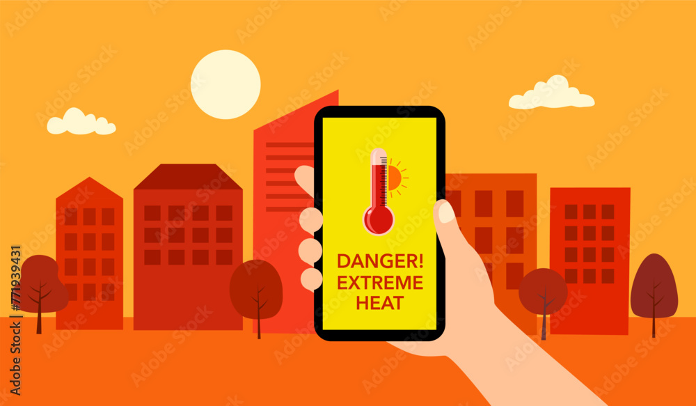 Hand holding smartphone with weather forecast on mobile app. Extreme ...