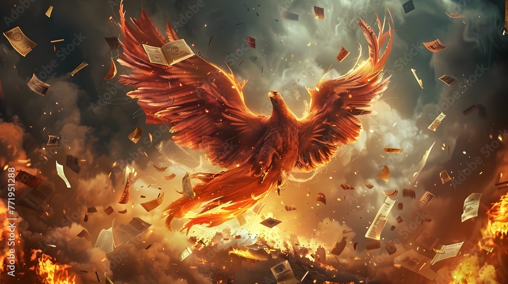 Phoenix Rising from the Ashes of Paperwork,Symbolizing Renewal After ...