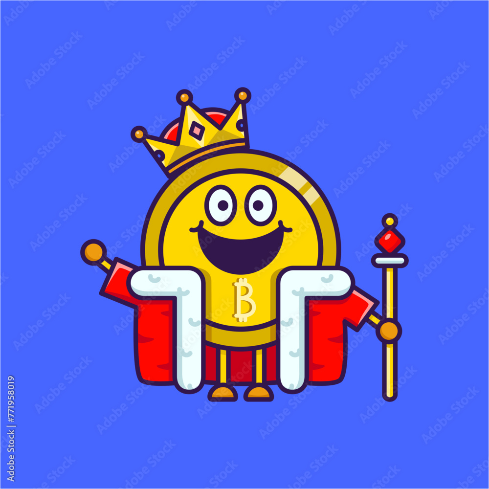 vector of bitcoin character as a king with king staff, robe and crown ...