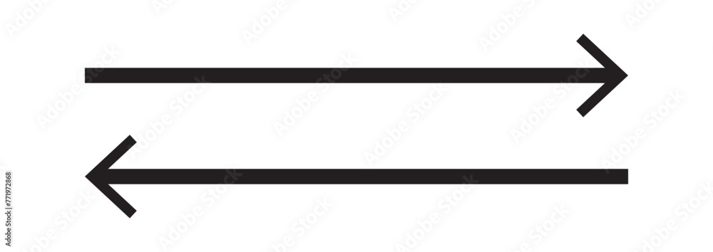 Horizontal long straight arrow signs. Black pointer, direction ...