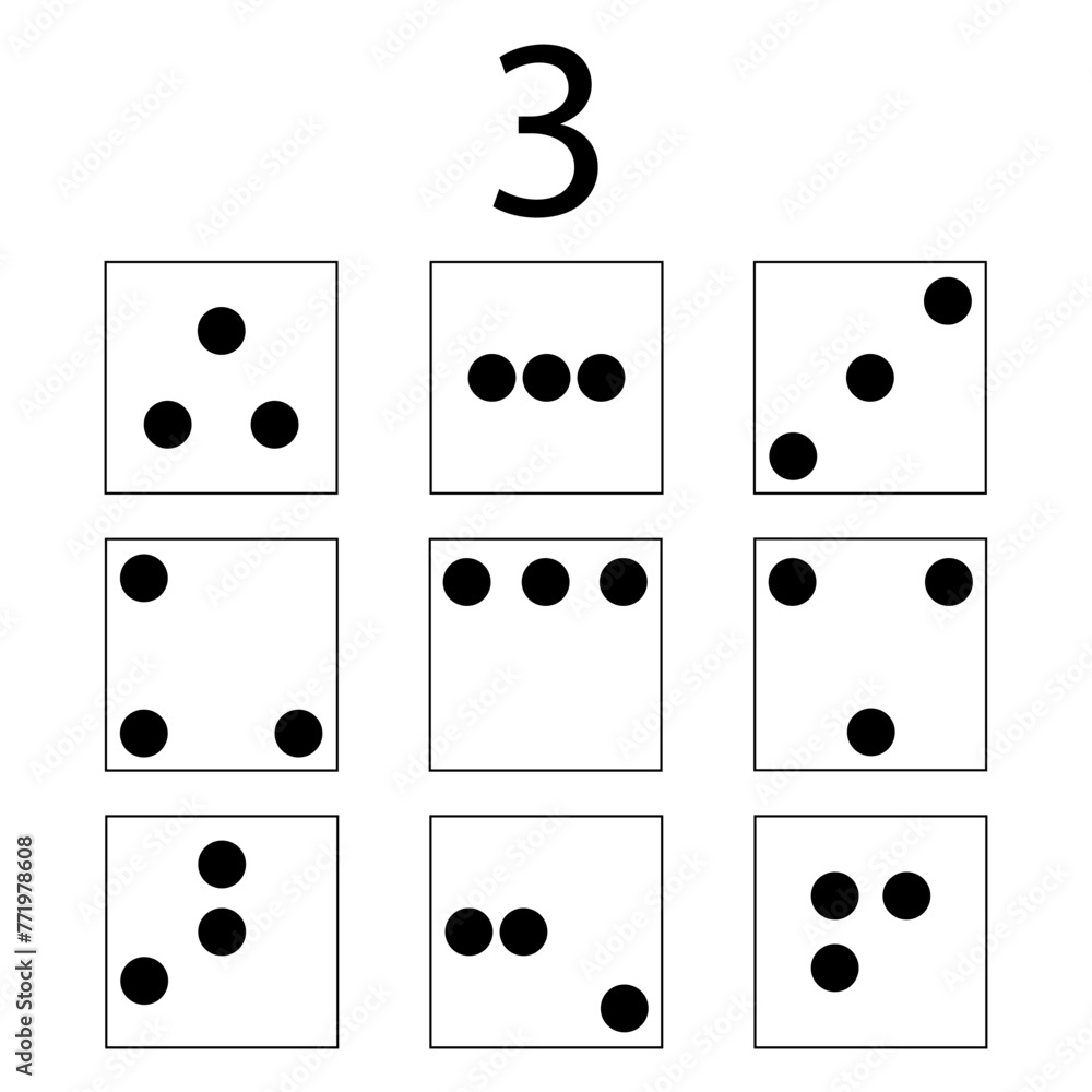 Mathematics. Set for counting education. Number 3. The same number of ...