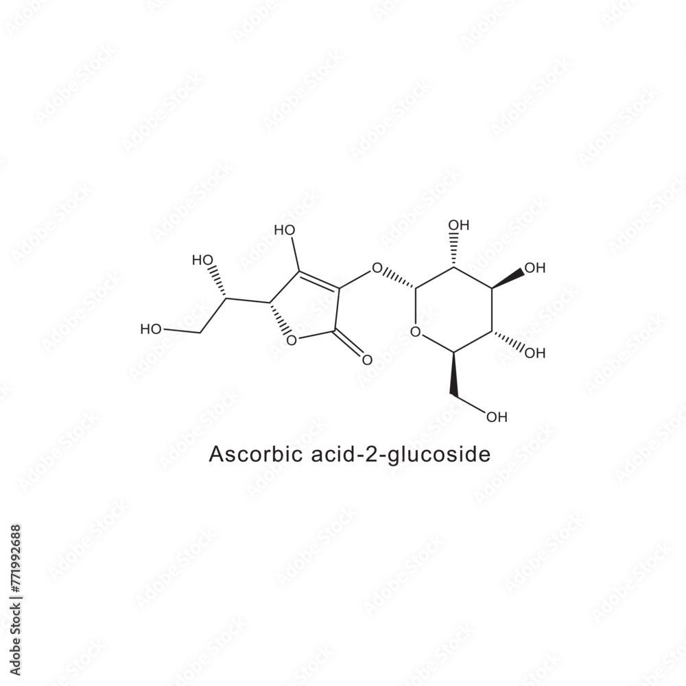 Ascorbic acid-2-glucoside skeletal structure diagram.Vitamin C ...