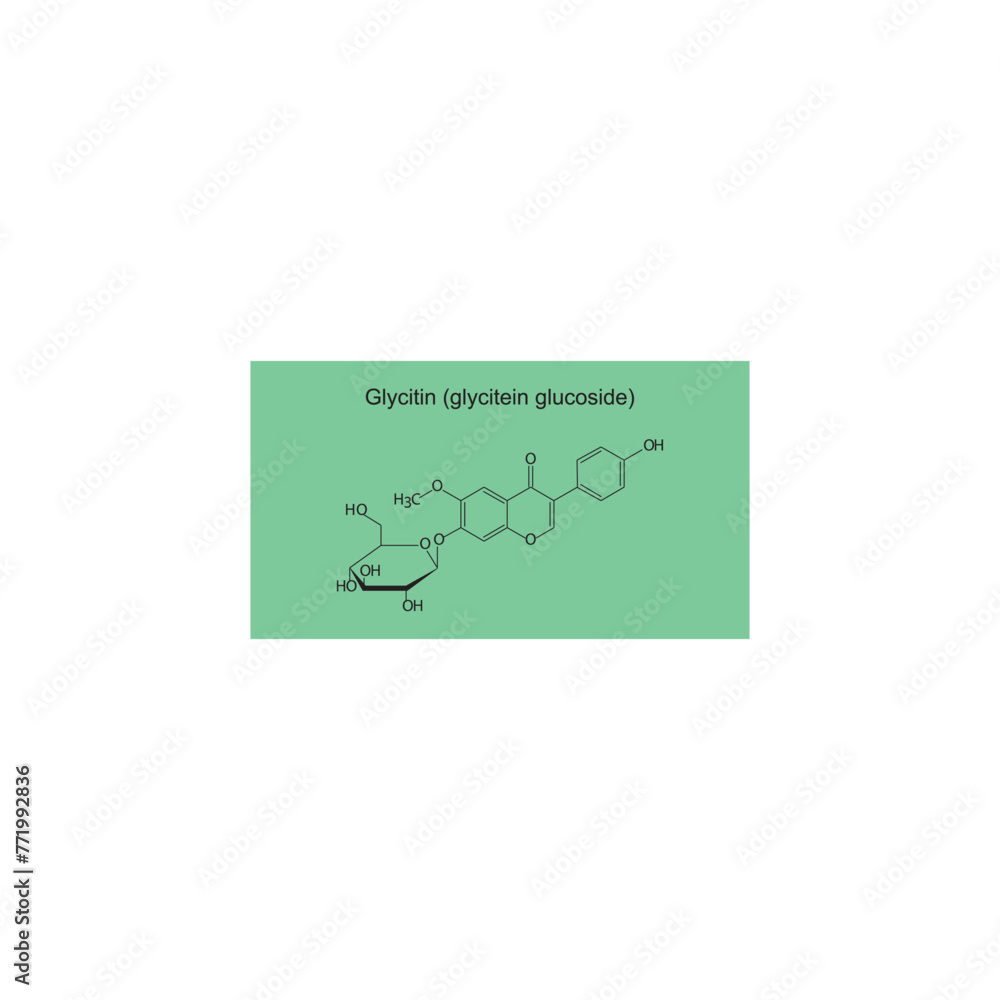 Glycitin (glycitein glucoside) skeletal structure diagram.Isoflavanone ...