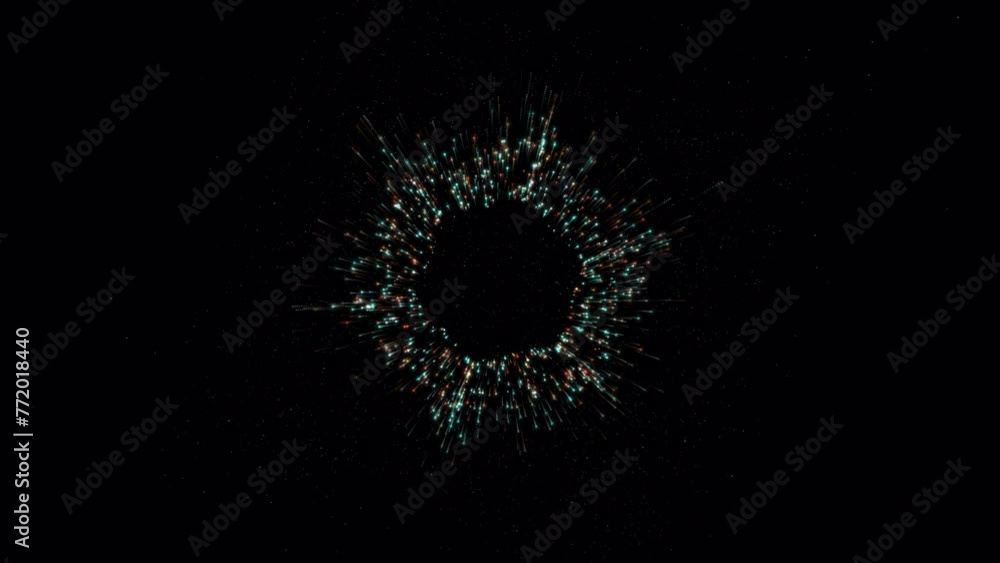 Abstract light emitting and explosion animation, particles emitting ...