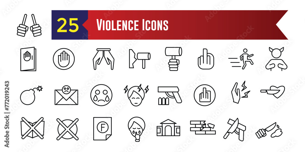 Violence icons set. Outline set of violence icons for web design ...